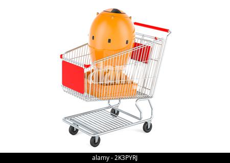 Atomic bomb, nuclear weapon with shopping basket. 3D rendering isolated ...