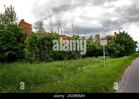 The brick ruin after the old sugar mill factory (In swedish: sockerbruk ...