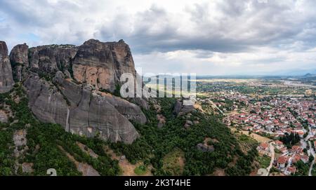 Meteora Greece. Blue sky with clouds over Monastery buildings on top of ...