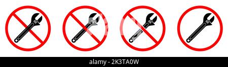 Wrench ban sign. Wrench is forbidden. Set of red prohibition signs of ...