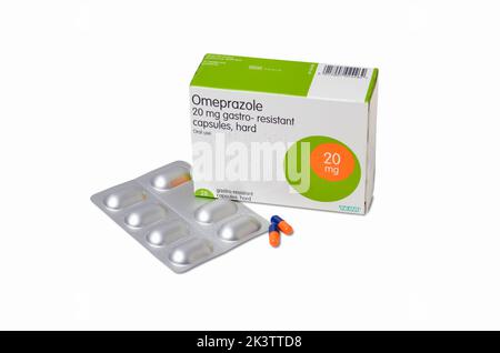 Omeprazole 20mg gastro resistant capsules medication pack of pills. Box ...