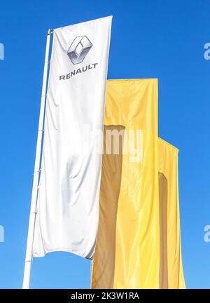 Samara, Russia - August 26, 2022: Dealership flags of Renault against ...