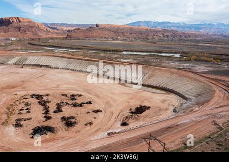 Aerial view of the Moab UMTRA Project to remove radioactive tailings ...