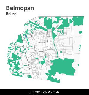 Detailed vector map poster of Belmopan city administrative area. Blue ...