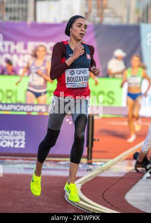 Marwa Bouzayani of Tunisia competing in the women’s 3000m steeplechase ...