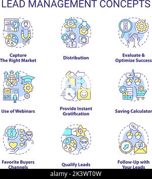 Lead marketing line icons collection. Prospecting, Conversion, Funnel ...