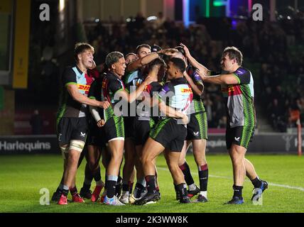 Harlequins' Jake Murray celebrates scoring their side's fourth try of ...