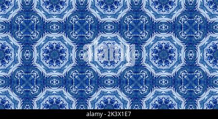 Indigo blue snow flake border batik. Frosty batik painterly effect ...