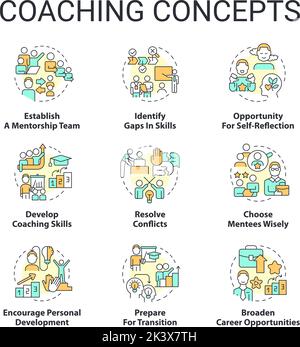 Mentorship and coaching outline icons collection. Mentorship, Coaching ...