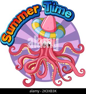 Summer time word with squid cartoon illustration Stock Vector Image ...