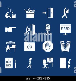 Quitting job icon set in flat style. Resignation, contract break ...