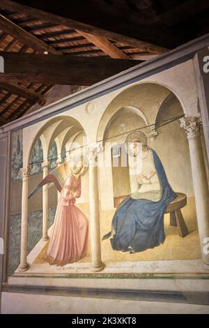 The Annunciation - A famous fresco by Fra Angelico in the Convent of S. Mark, Florence Stock ...
