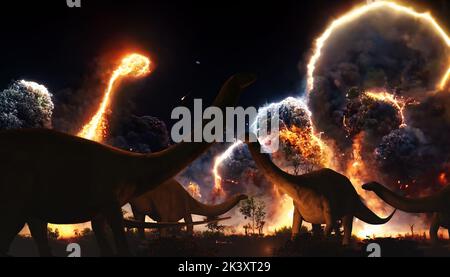 A 3D illustration asteroid strike that would lead to the extinction of ...