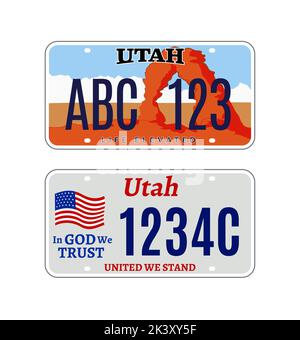 Utah state car license plate pattern with arch, letters, numbers and ...