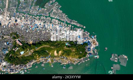 NINGDE, CHIAN - SEPTEMBER 24, 2022 - Aerial view of Zhujiang Island, an ...