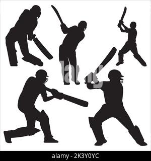 Vector Set Of Cricket Players Silhouettes Illustration Isolated On ...