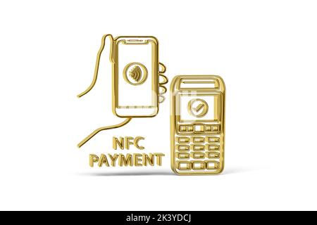 Golden 3d NFC payment icon isolated on white background - 3d render ...