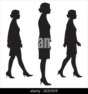 Vector Set Of Women Walk Cycle Silhouettes Illustration Isolated On ...