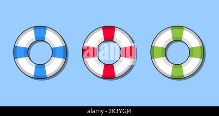 Cartoon image of three lifebuoys in blue, green and red. On a light blue background Stock Vector ...