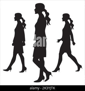 Vector Set Of Women Walk Cycle Silhouettes Illustration Isolated On ...