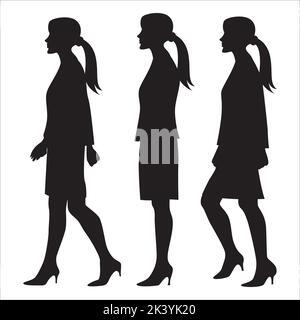 Vector Set Of Women Walk Cycle Silhouettes Illustration Isolated On ...