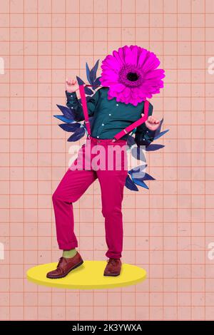 Collage photo of young headless excited man worker unexpected overtime ...