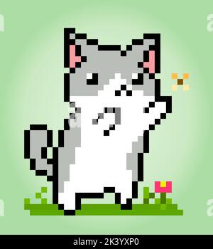 Pixel 8 bit cat face. Animals for game assets in vector illustration Stock Vector Image & Art ...
