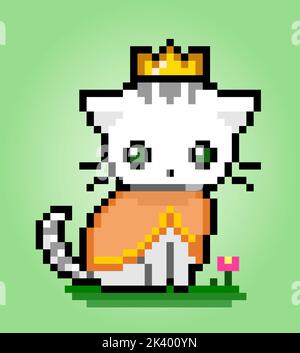 Pixel 8 bit cat face. Animals for game assets in vector illustration ...