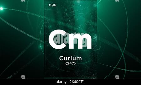 Cm symbol. Curium chemical element on green network background Stock ...