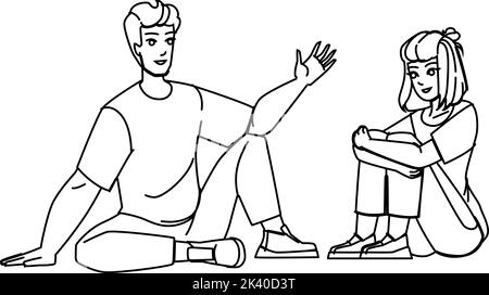 family talking line pencil drawing vector. happy home, child father ...