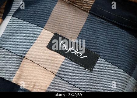 Label of BYBLOS shirt. Byblos is an Italian luxury brand Stock Photo ...