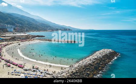 Aerial Panoramic view of Caraballeda de la Costa coastline caribbean ...