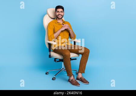 Full size photo of positive nice person hold use telephone isolated on ...