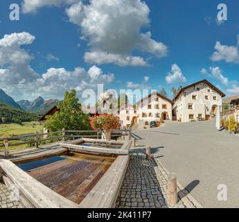 Tarasp castle and the square near Schlosshotel Chasté *** Local Caption ...