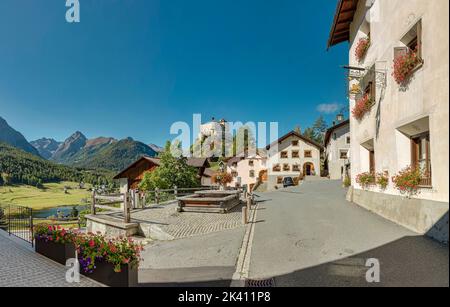 Tarasp castle and the square near Schlosshotel Chasté *** Local Caption ...