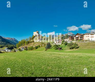 Tarasp castle with scattered houses of the village *** Local Caption ...