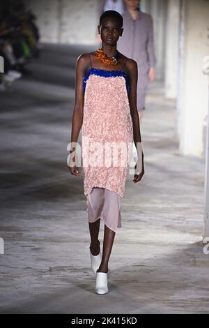 A model walks on the runway at the Dries Van Noten fashion show during ...