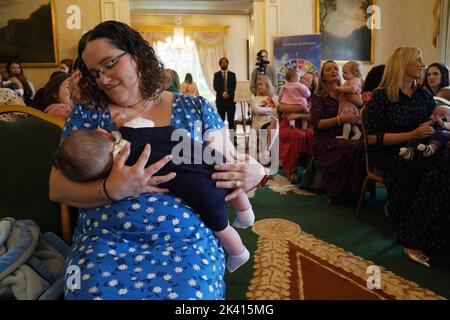 Sonya Quinn feeds her five month old son Andrew Whyte, from Mullingar ...