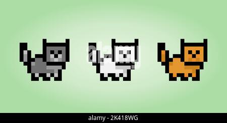 Pixel cat 8 bit. Animals for game assets in vector illustration Stock ...