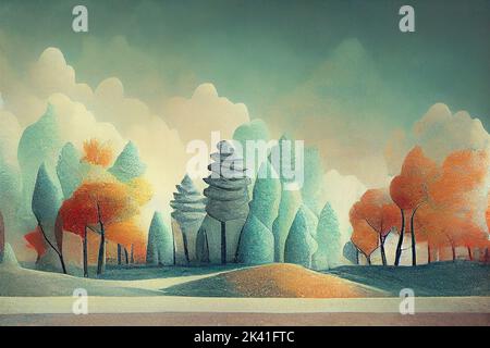 Colored autumn forest. The effect of puffy paint. Artistic effect ...