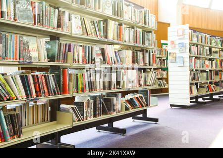 Bourne Hall Interior view of library books on bookshelves, Ewell, Epsom ...