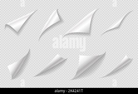 Curly paper page corners, paper sheet turn curls and flips, vector ...