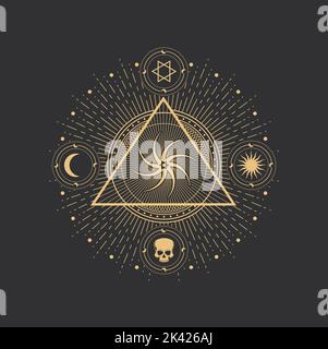 Occult pentagram, skull and pyramid, magic tarot and esoteric vector ...