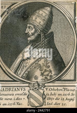 Portrait of Pope Hadrianus I, engraving from the Summorum Romanorum ...