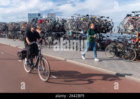Cyclists in Cycle Lane - Amsterdam, The Netherlands Stock Photo - Alamy