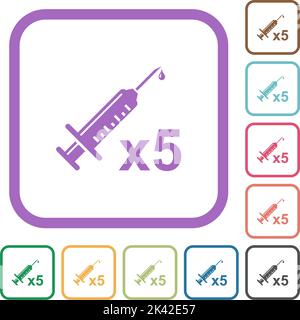 Fifth vaccine dose white flat icons on color rounded square backgrounds ...