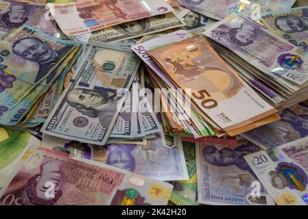 American cash, UK pound, Euro, ron lei romanian banknotes money dollar ...