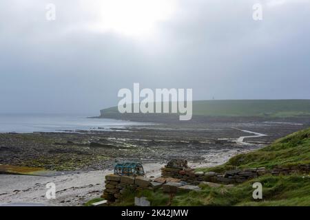 Ruined stone fisher shelter in Brough of Birsay, The Mainland of Orkney ...