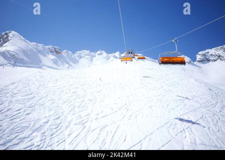 Ski piste and chairlifts on Zugspitze, the only glacier ski area in ...