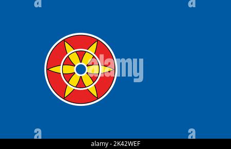 flag of Baltic Finns Kven people at cloudy sky background, panoramic ...